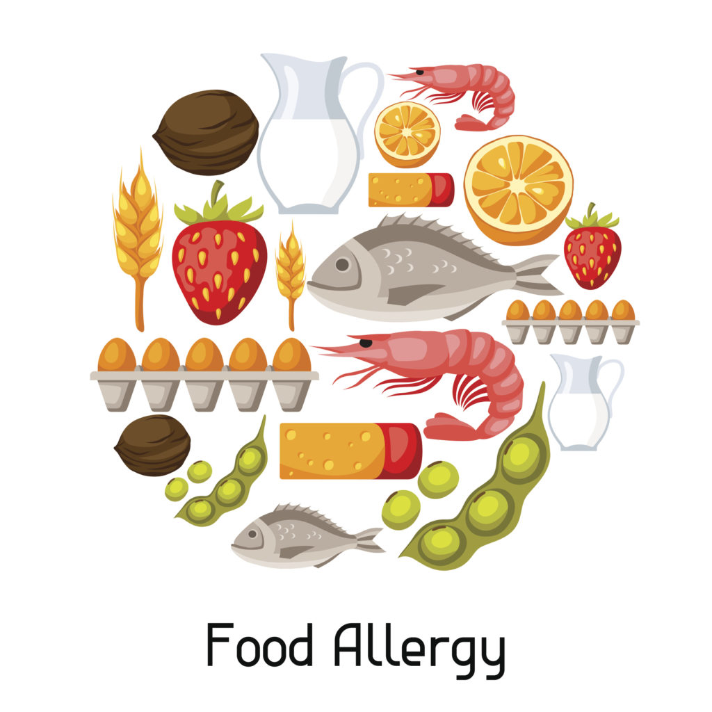 Food allergy background with allergens and symbols. Vector illustration ...